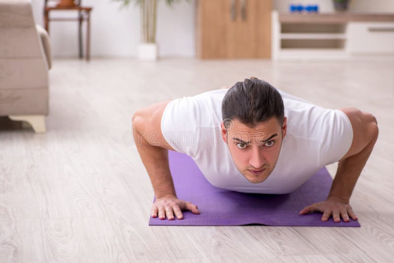 Young Male Starting Day with Morning Exercises Stock Photo - Image of ...