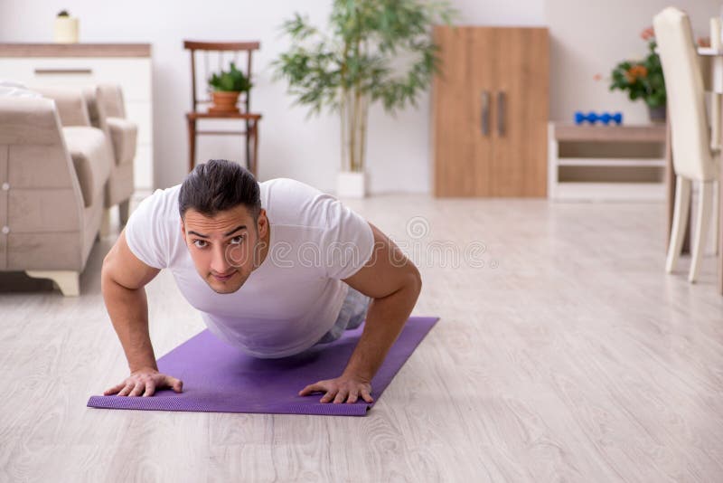 Young Male Starting Day with Morning Exercises Stock Image - Image of ...