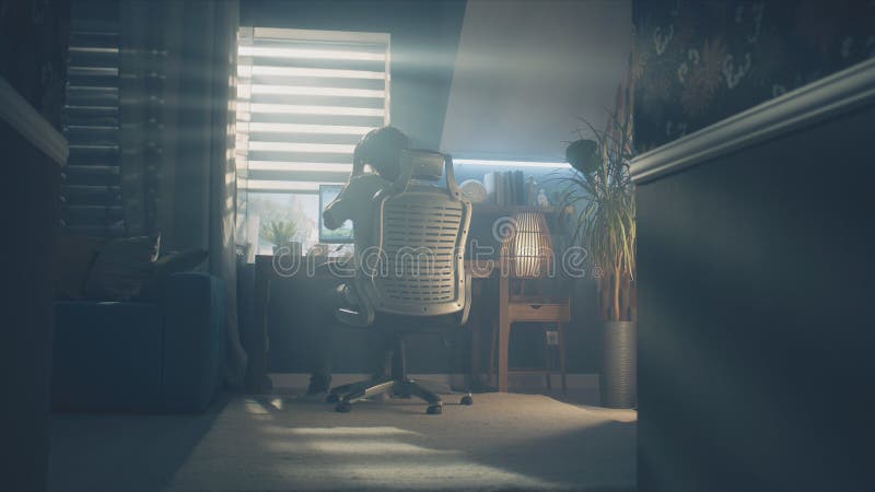 Man Starting To Work Remotely at Home Stock Photo - Image of table ...