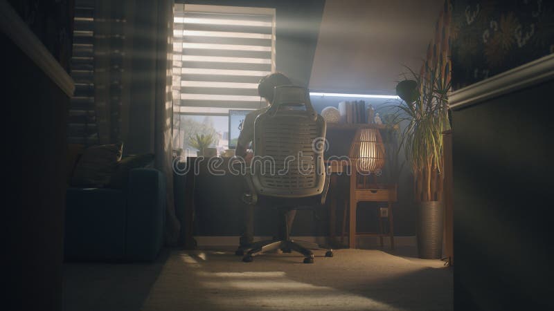 Man Starting To Work Remotely at Home Stock Photo - Image of headphones ...