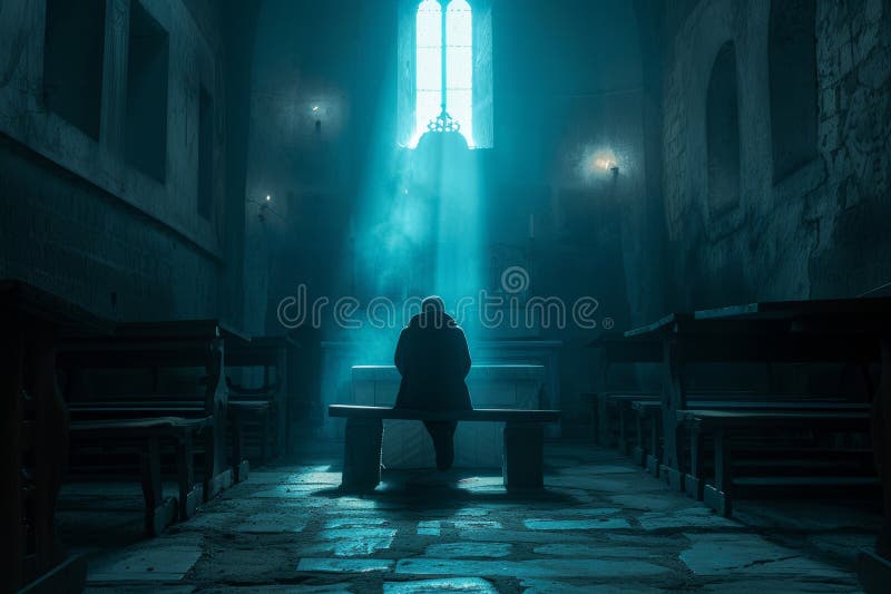 Man Staying in the Church Alone,confession Concept Stock Photo - Image ...