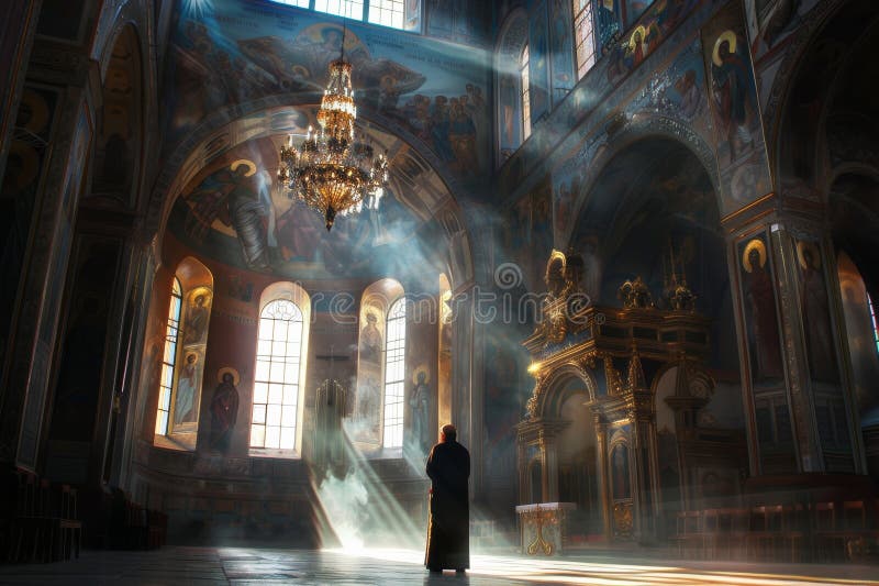 Man Staying in the Church Alone,confession Concept Stock Photo - Image ...