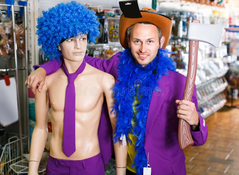 Man is Staying with Comically Dressed Dummy Stock Photo - Image of ...