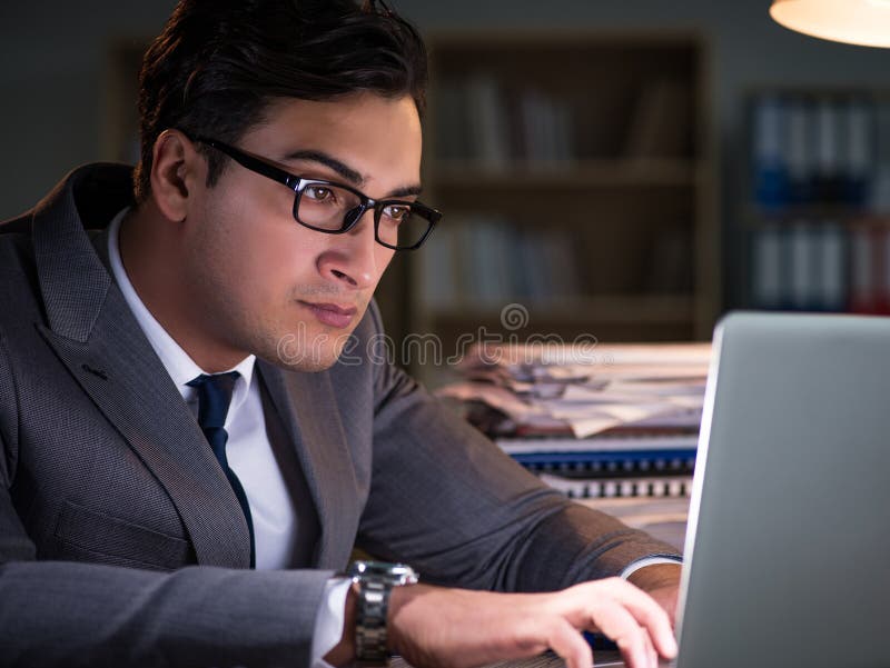 Man Staying in the Office for Long Hours Stock Image - Image of dark ...