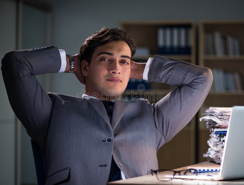 Man Staying in the Office for Long Hours Stock Image - Image of overdue ...