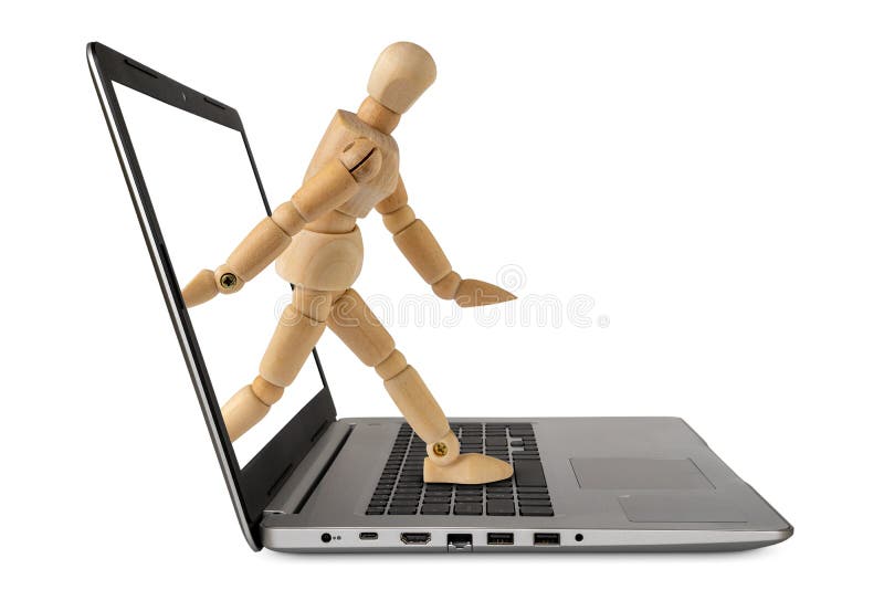 Man Steping Out of Computer Notebook Screen Stock Image - Image of ...