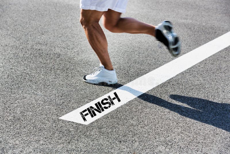 Man Stepping on Finish Line Stock Photo - Image of meter, exercise ...