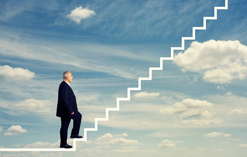 Man stepping up the stairs stock photo. Image of cloudy - 34633690