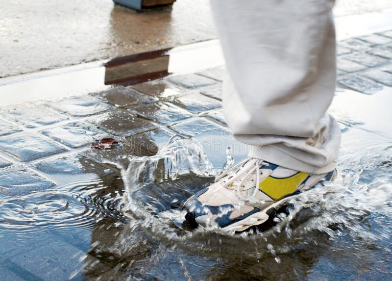 Man Stepping into a Water Pool Stock Photo - Image of reflection, cross ...