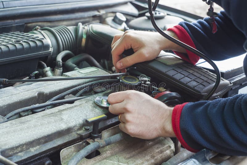 Man with Stethoscope Checking Car Engine Stock Image - Image of person ...