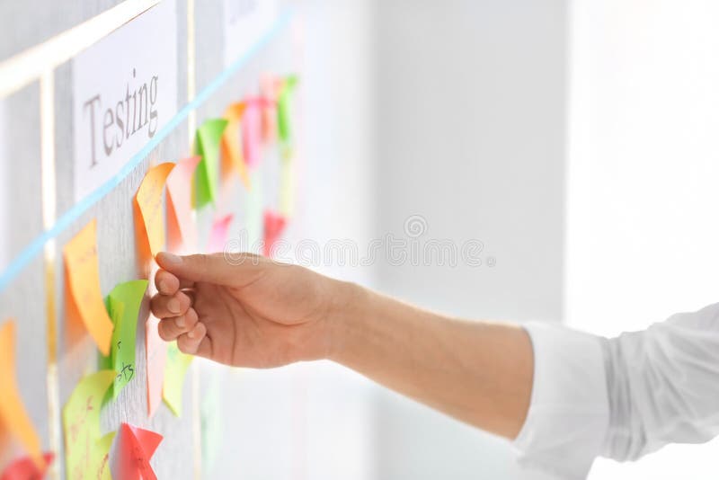 Man with Sticker Near Scrum Task Board in Office Stock Photo - Image of ...