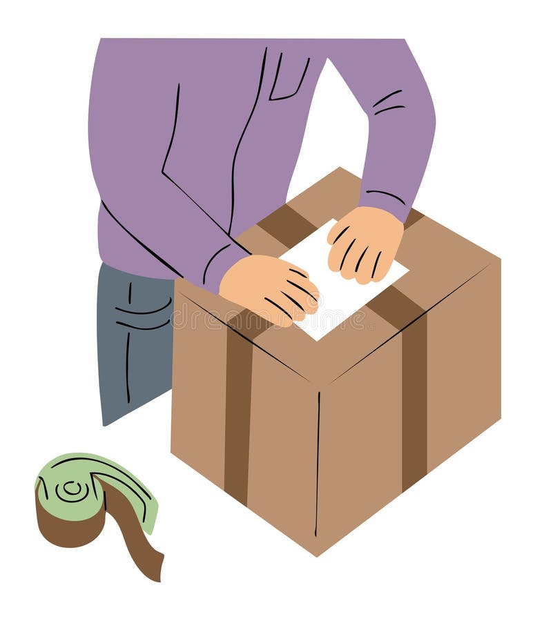 A Man Sticks a Delivery Note on a Box Stock Vector - Illustration of ...