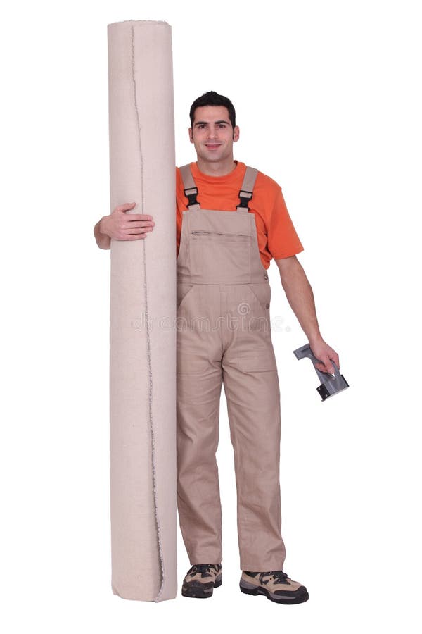 Man stood with carpet roll stock image. Image of roll - 35516865