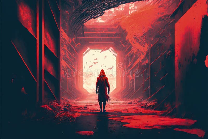 The Man Stood in the Desolate City, Surrounded by Strange, Futuristic ...