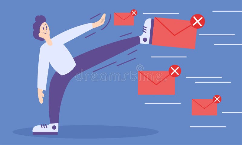 Man Stop Spam and Internet Mail Protection. People Security Message and ...