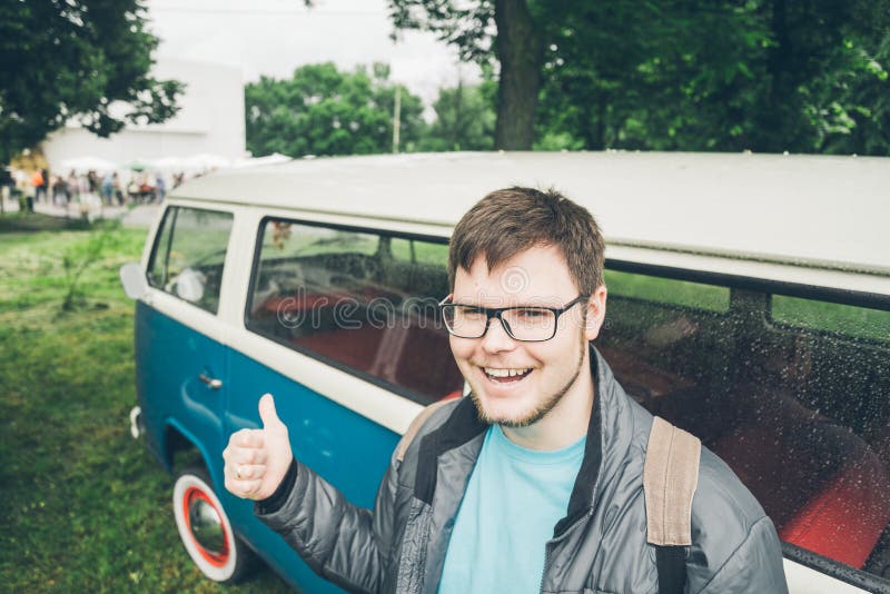 Man Stop To Rest in the Park on His Van Stock Image - Image of motor ...