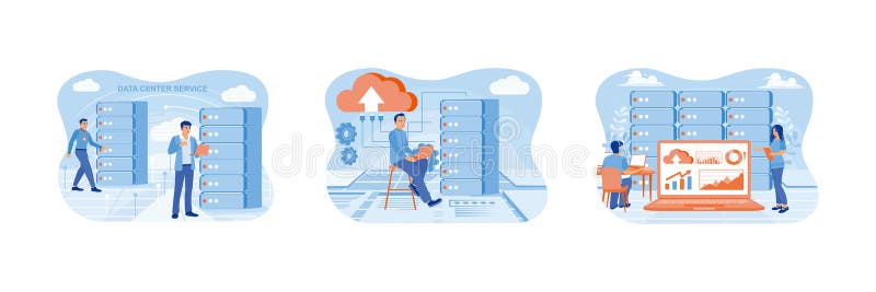 A Man Stores Business Data in a Data Center Connected in a Cloud ...