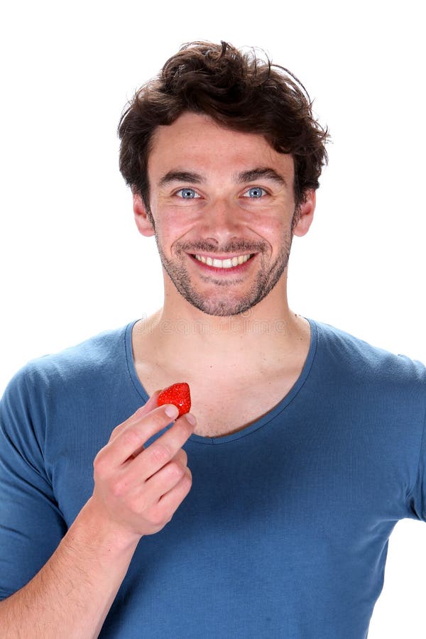 Man with strawberries stock photo. Image of berry, food - 34038934