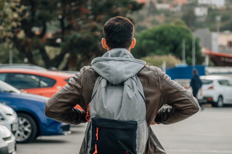 Man on the Street with Backpack Stock Photo - Image of stylish, trendy ...