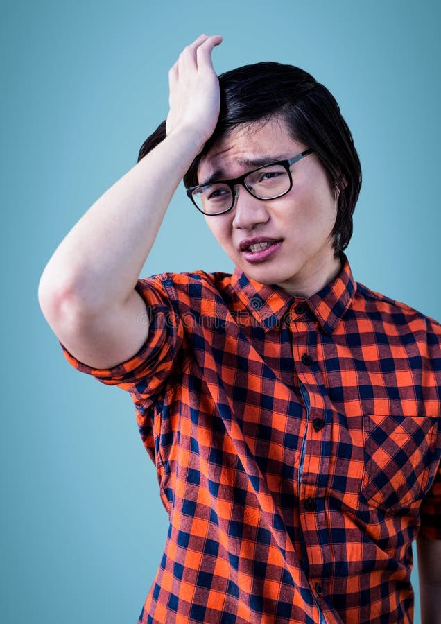 Man Stressed Against Blue Background Stock Image - Image of people ...