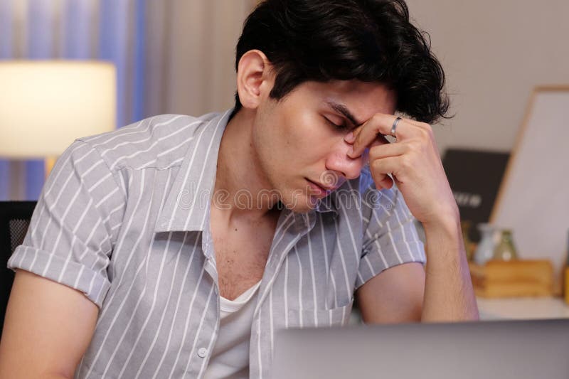 Man Stressed, Exhausted Frome Work at Night, People Negative Expression ...