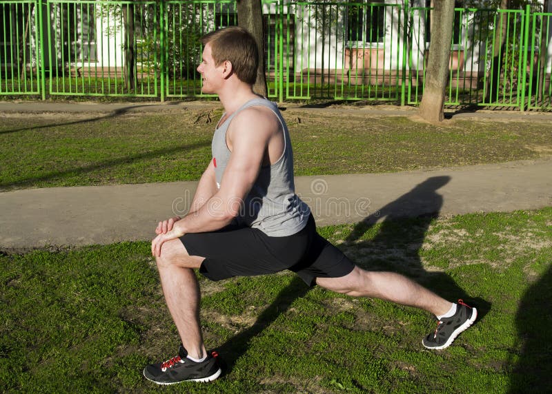 Man is stretching stock image. Image of muscular, shape - 55249533
