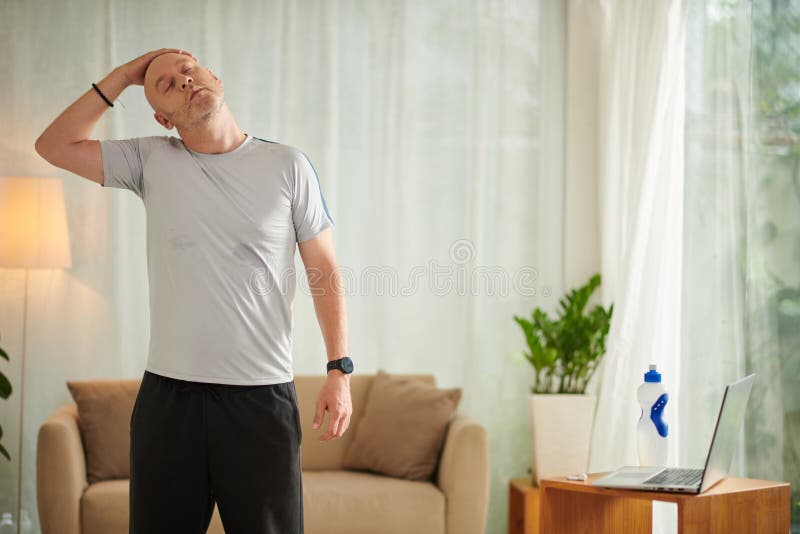 Man stretching Neck stock photo. Image of health, home - 263851514