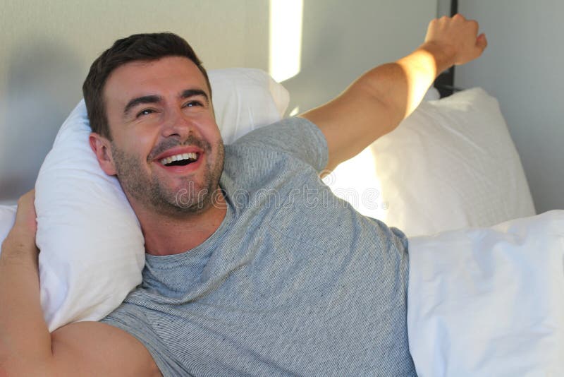 Man Stretching after Waking Up Stock Image - Image of emotion, life ...