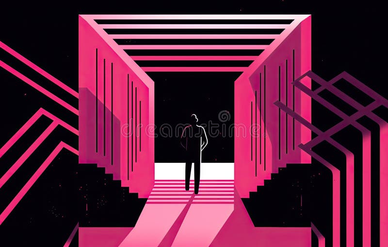 Man Strolling Under Iron Gate in Abstract Minimalism (AI Generated ...