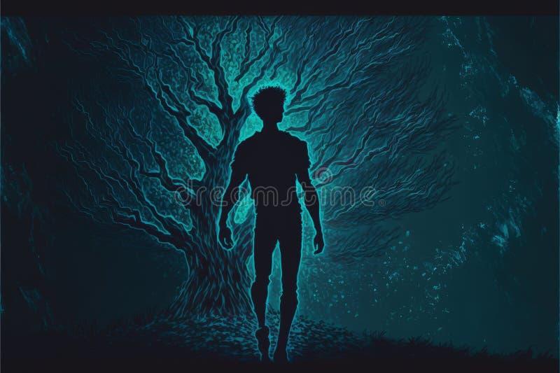 A Man Strolls through a Mysterious Forest with a Twisted Thorn Tree ...