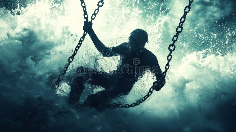 Man Struggling with Chains Underwater in an Intense Action Scene Stock ...