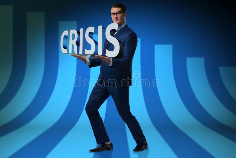 The Man Struggling with Crisis in Business Concept Stock Photo - Image ...