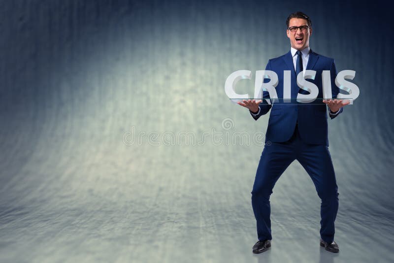 The Man Struggling with Crisis in Business Concept Stock Photo - Image ...