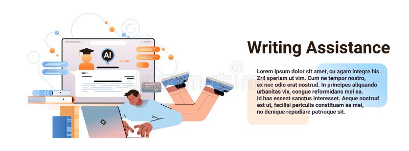 Man Student Typing on Laptop with Virtual Ai Assistant Writing ...
