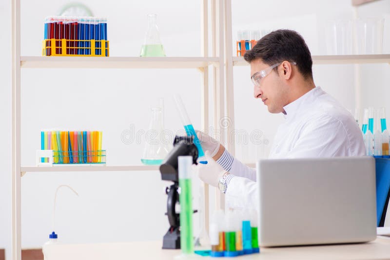 The Man Student Working in Chemical Lab on Experiment Stock Photo ...