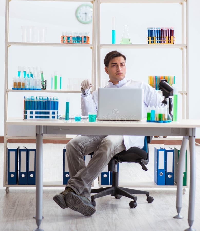 Man Student Working in Chemical Lab on Experiment Stock Image - Image ...