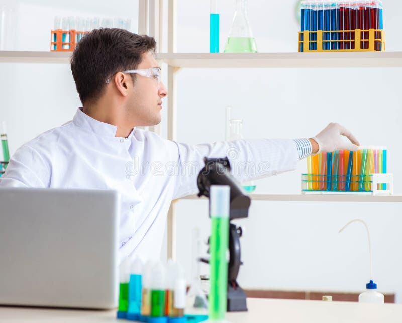Man Student Working in Chemical Lab on Experiment Stock Image - Image ...