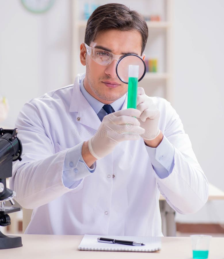 Man Student Working in Chemical Lab on Experiment Stock Image - Image ...