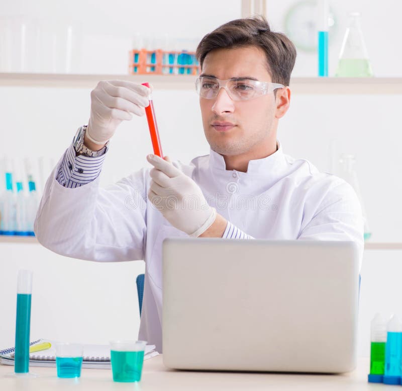 Man Student Working in Chemical Lab on Experiment Stock Image - Image ...