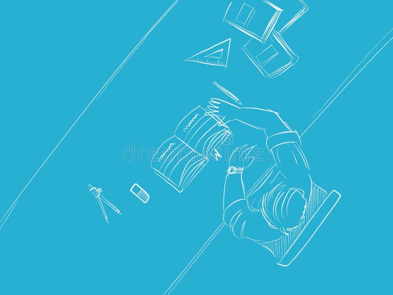 A Man Student Working or Study on Desk with Books and Office Tools ...