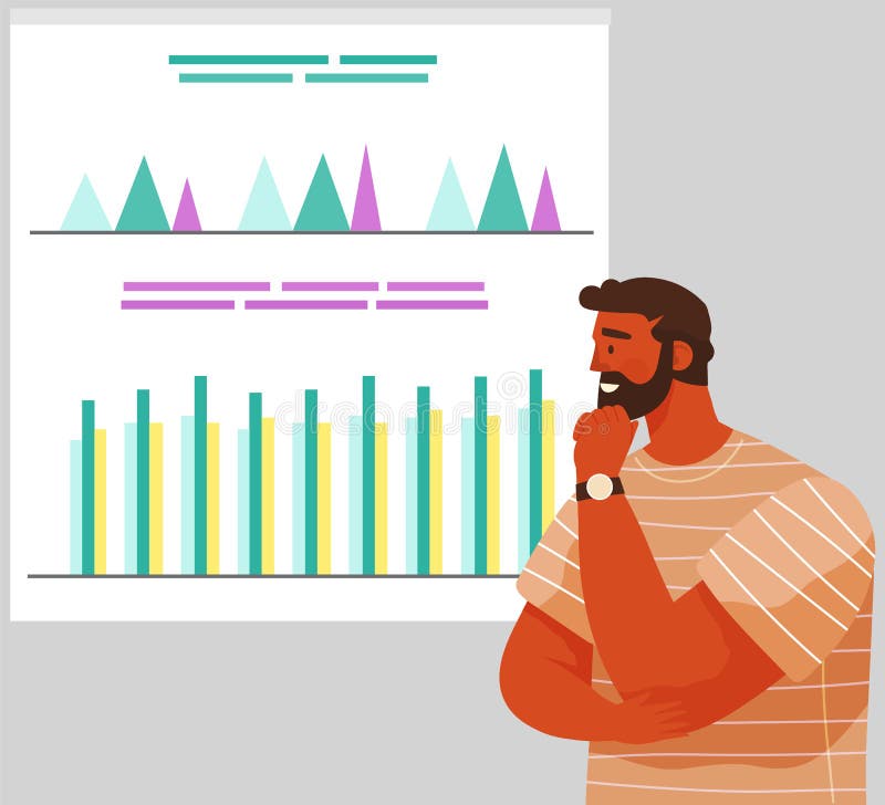 Man Studies Business Finance on Presentation Board, Bar Chart Graphic ...