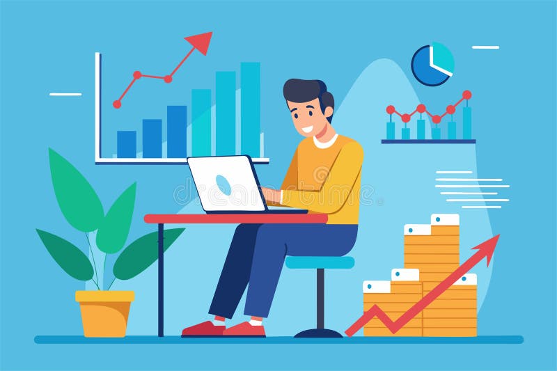 A Man Studies a Growth Chart on His Laptop, Showing No Significant ...