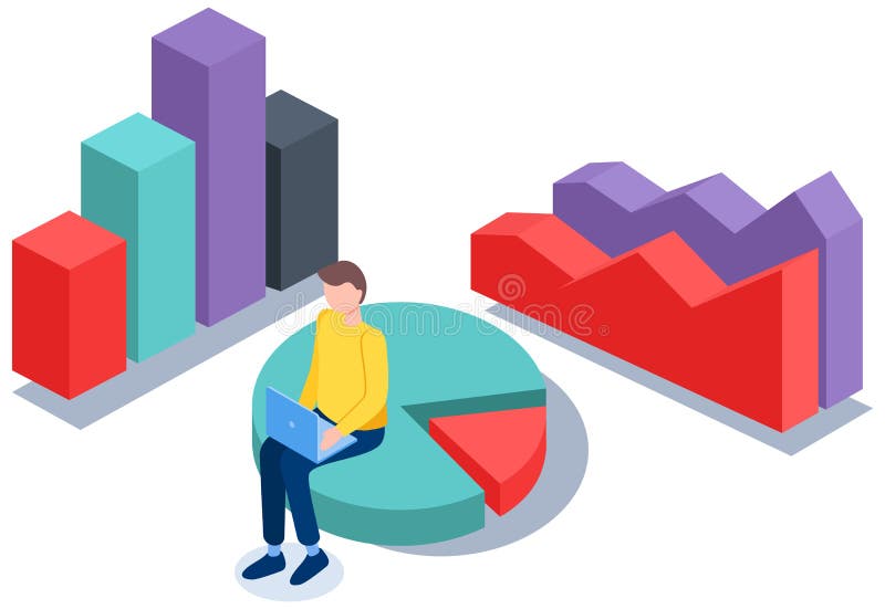 Man Studies Statistics. Data Analysis on Graph and Chart Stock Vector ...