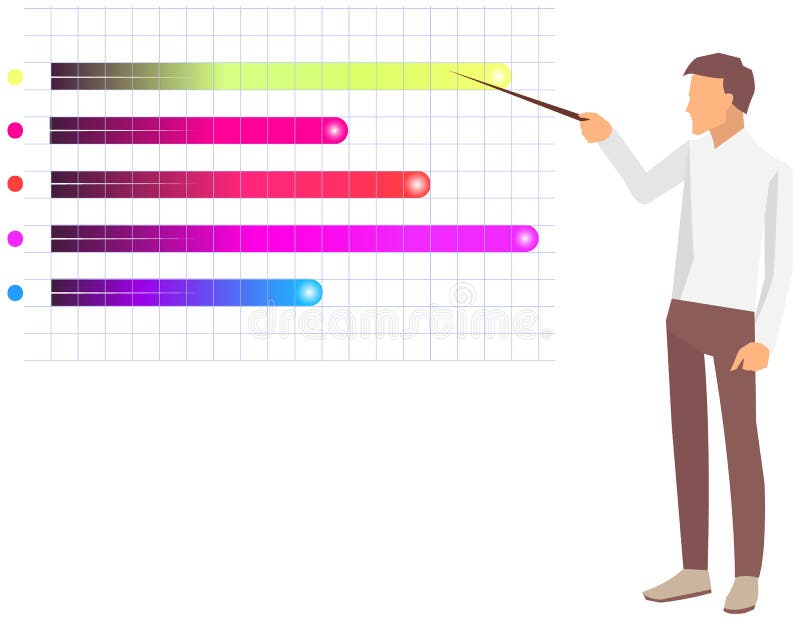 Man Studies Statistics on Presentation. Male Character while Working or ...