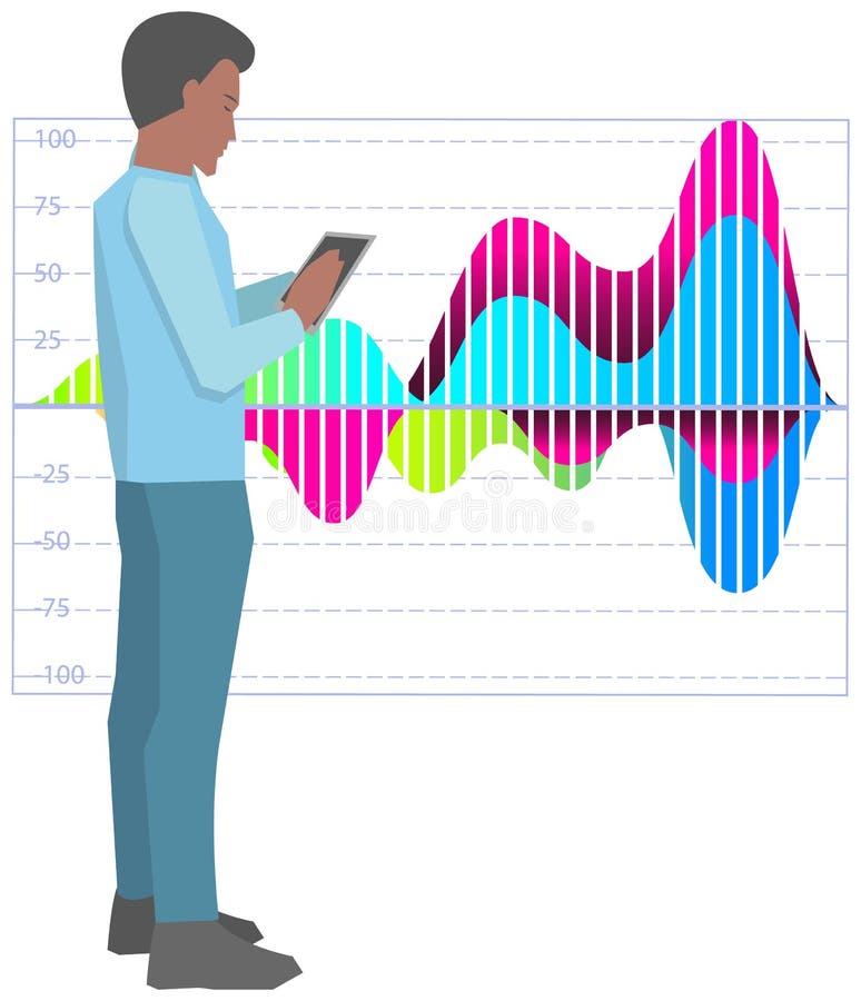 Man Studies Statistics on Presentation. Male Character while Working or ...