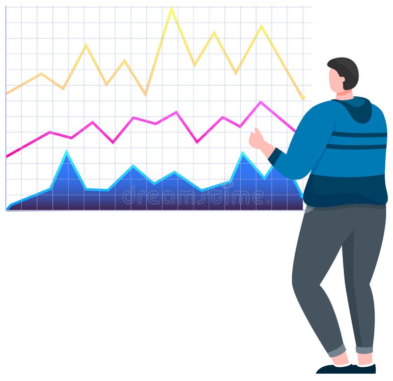 Man Studies Statistics on Presentation. Male Character while Working or ...