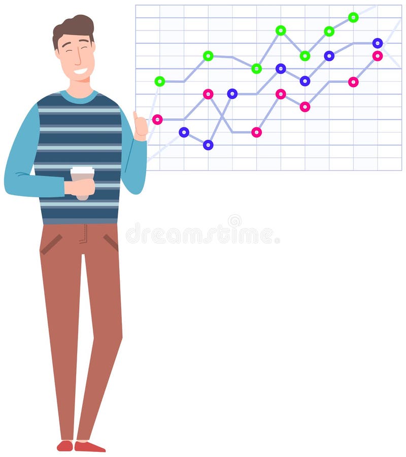 Man Studies Statistics on Presentation. Male Character while Working or ...