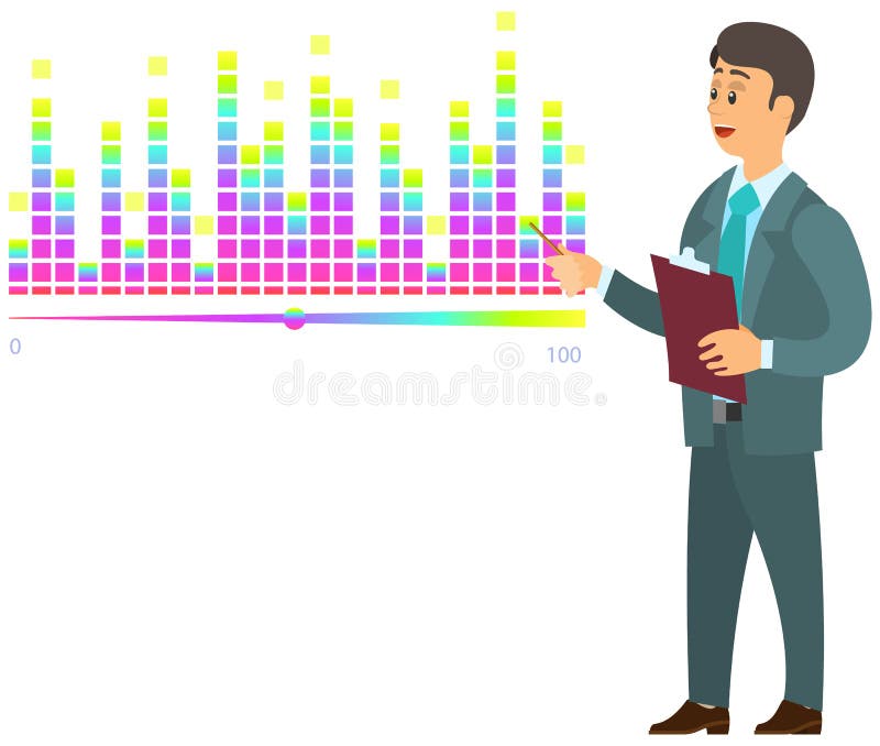 Man Studies Statistics on Presentation. Male Character while Working or ...