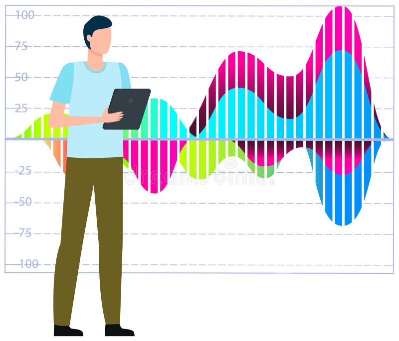Man Studies Statistics on Presentation. Male Character while Working or ...