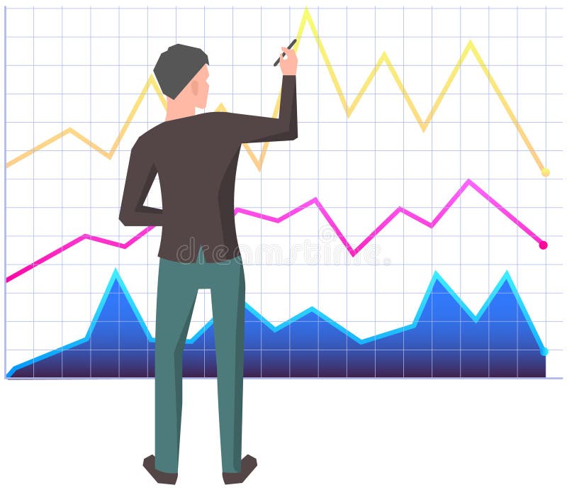 Man Studies Statistics on Presentation. Male Character while Working or ...